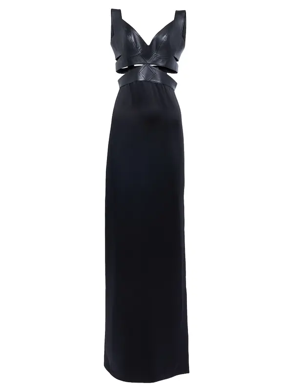 Alaïa Leather-trimmed Cutout Gown - Black
