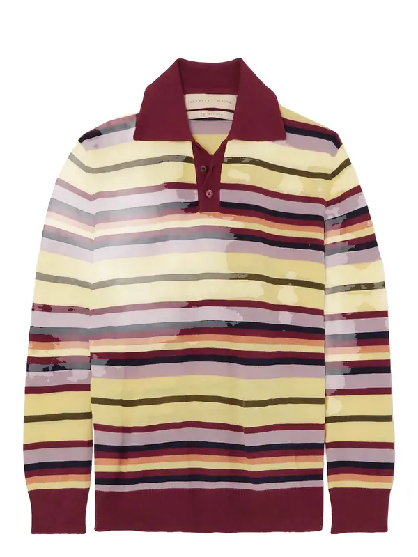LUKHANYO MDINGI Striped Wool And Silk-blend Polo Sweater - Yellow