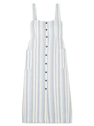 Giuliva Heritage Striped Linen Midi Shirt Dress - Blue