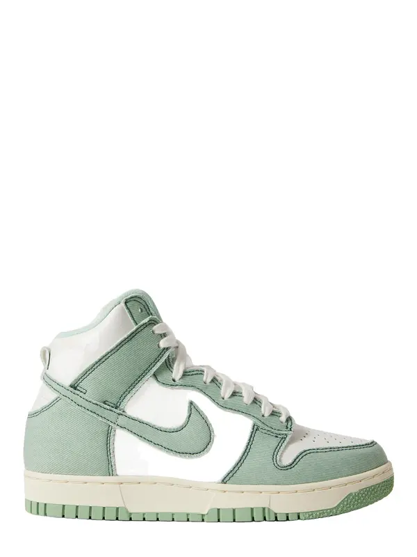Nike Dunk 1985 Topstitched Denim And Leather High-top Sneakers - Green