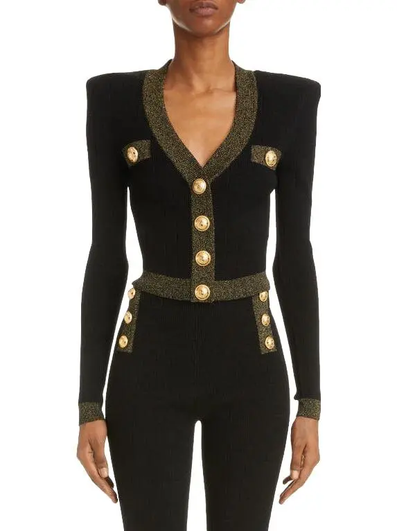 Balmain Metallic Trim V-neck Cardigan - Black/gold