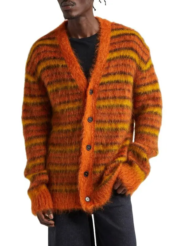 Marni Stripe V-neck Mohair-blend Cardigan - Lobster