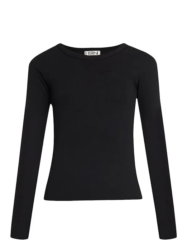 Eterne Long-sleeve Fitted Crewneck Top - Black