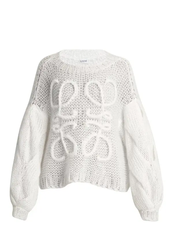 Loewe Anagram Cable-knit Sleeve Sweater - White