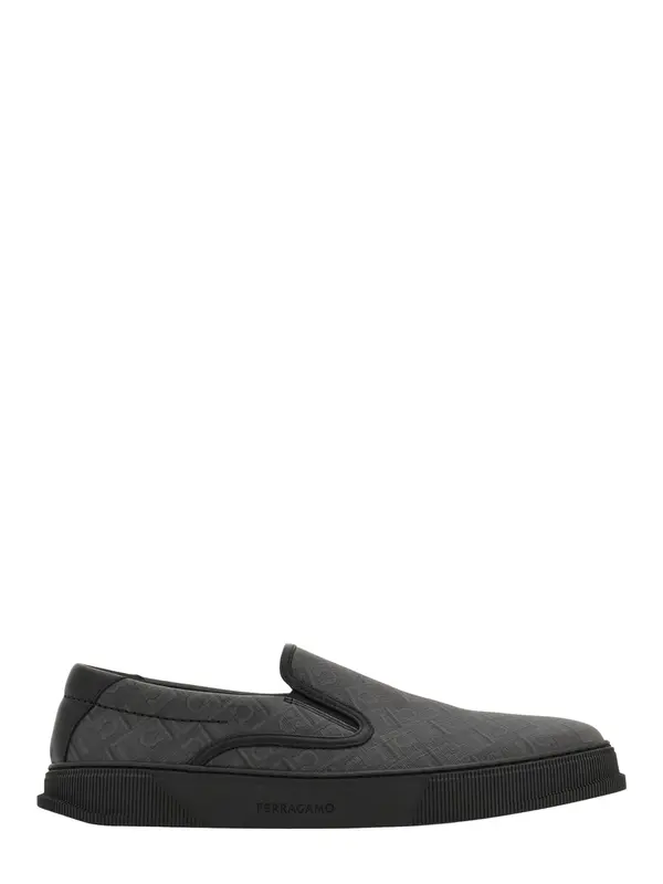 FERRAGAMO Jacquard Fabric Slip-on Sneakers - Black