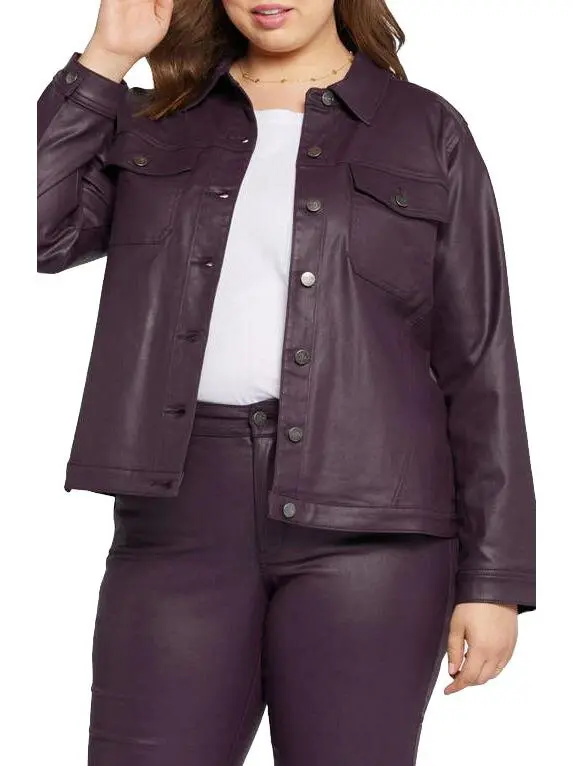 NYDJ Coated Stretch Denim Trucker Jacket - Eggplant Coated