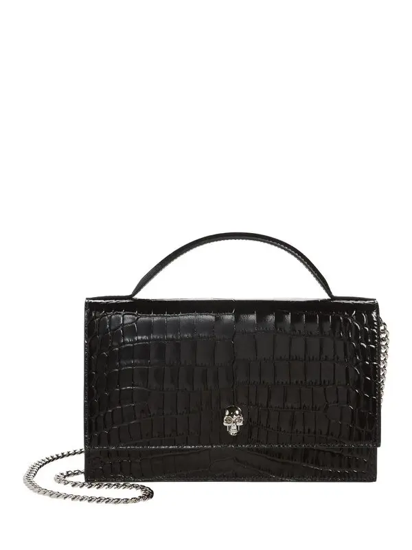 Alexander McQueen Medium Skull Croc Embossed Leather Top Handle Bag - 1000 Black