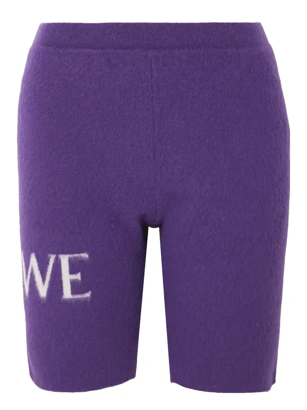 Loewe Brushed Jacquard-knit Wool-blend Shorts - Purple