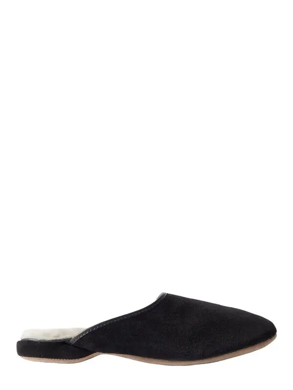 Derek Rose Douglas Leather-trimmed Shearling-lined Suede Slippers - Black