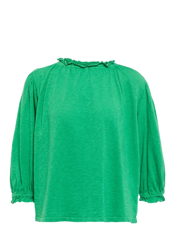 Velvet By Graham & Spencer Ruffled Cotton Top - Green