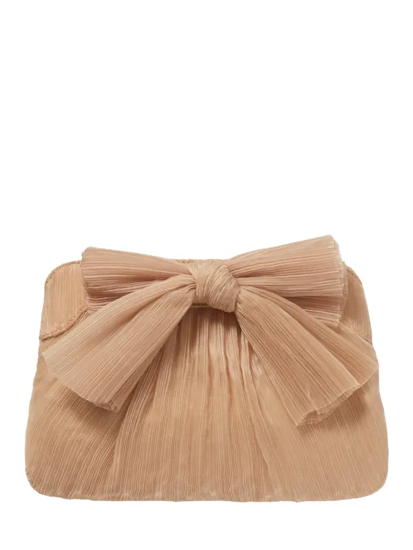 LOEFFLER RANDALL Rayne Bow-embellished Plissé-organza Clutch - Pink