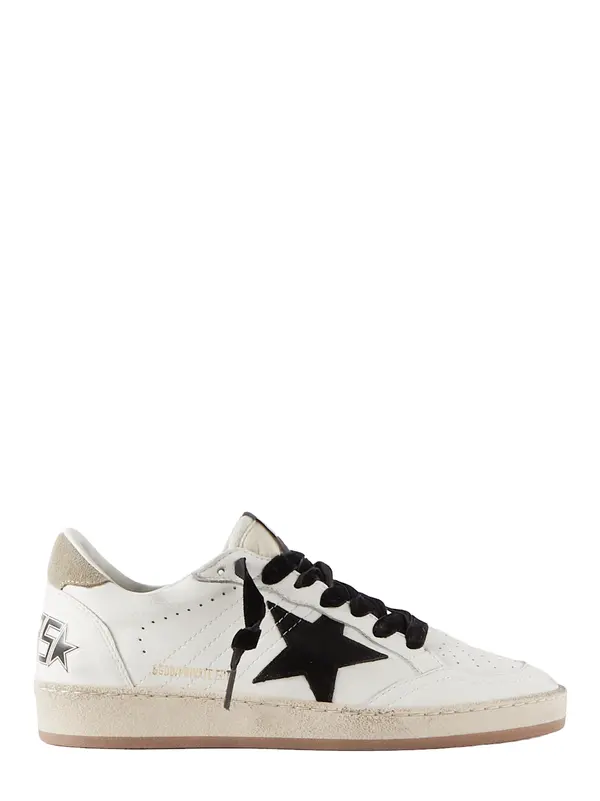 Golden Goose Ball Star Distressed Leather Sneakers - White