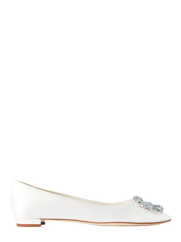 Manolo Blahnik Hangisiflat Crystal-embellished Point-toe Flats - White