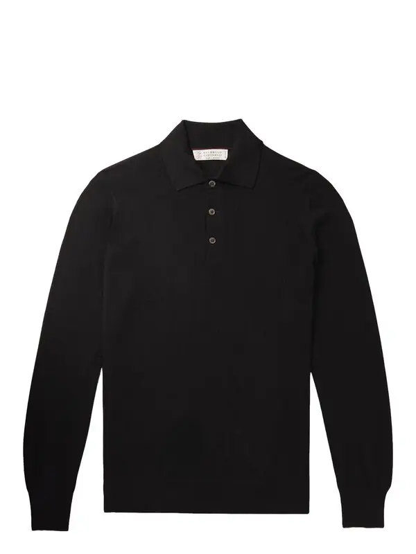 Brunello Cucinelli Virgin Wool And Cashmere-blend Polo Shirt - Black