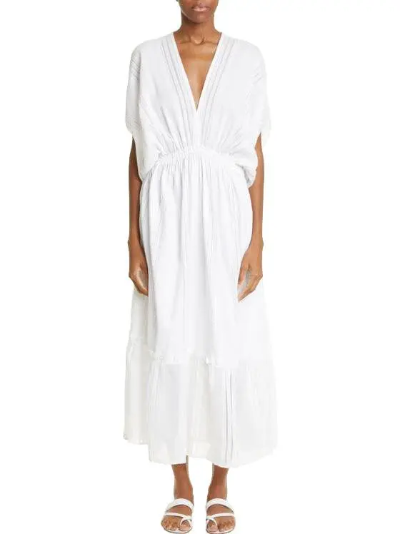 LEMLEM Abira Empire Waist Cotton-blend Maxi Dress - White