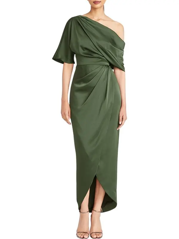 Theia Rayna Draped One-shoulder Gown - Moss Green