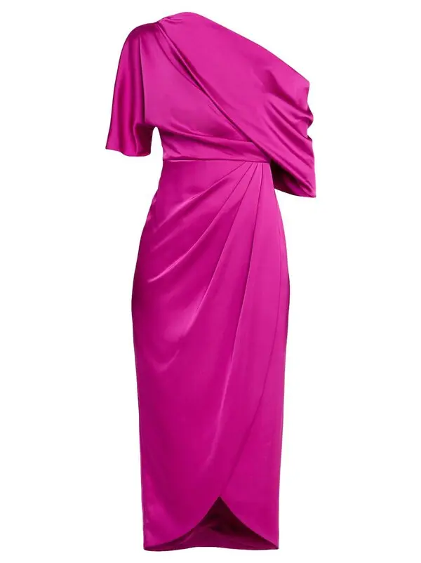 Theia Rayna Draped One-shoulder Gown - Sangria