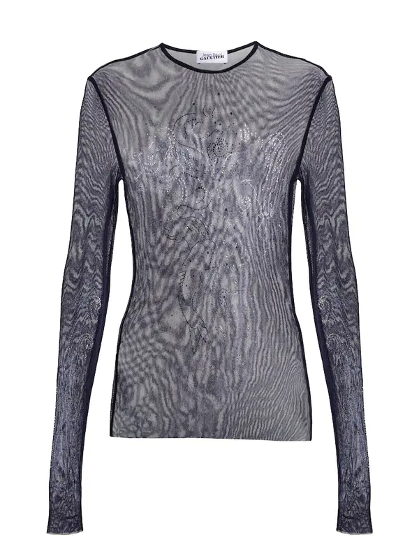 Jean Paul Gaultier Crystal-embellished Mesh Top - Blue