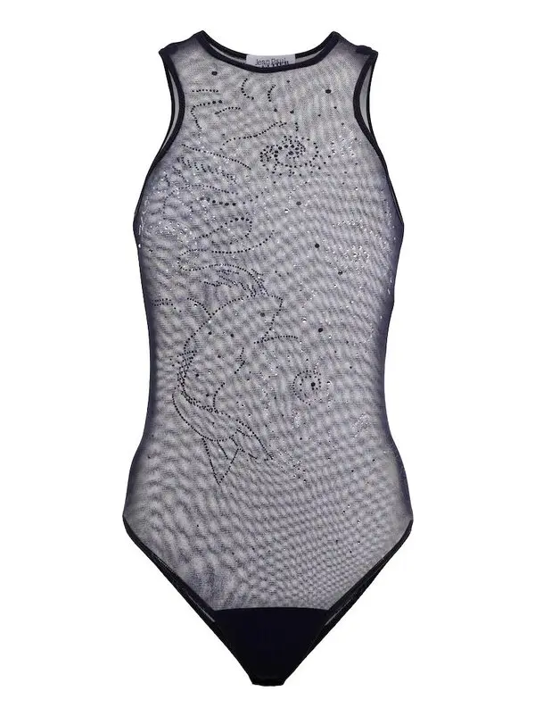 JEAN PAUL GAULTIER Embellished Printed Bodysuit - Blue