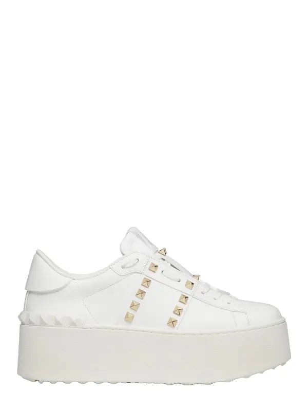 Valentino Garavani Rockstud Untitled Leather Flatform Sneakers - White