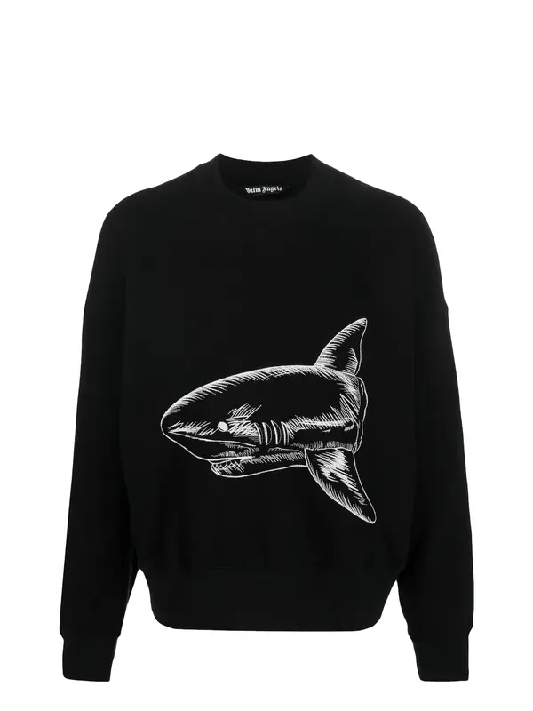 Palm Angels Split Shark Crew-neck Sweatshirt - Black