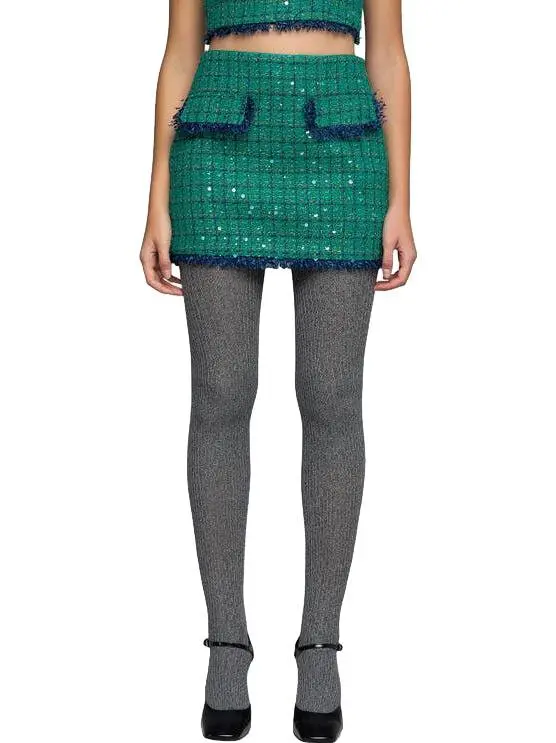 Endless Rose Sequin Tweed Miniskirt - Green/navy