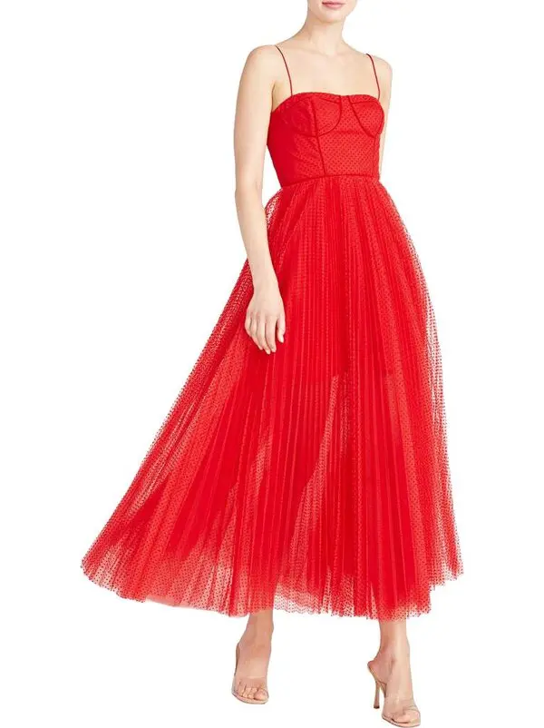 Monique Lhuillier Sleeveless Tulle Maxi Dress - Poppy Red