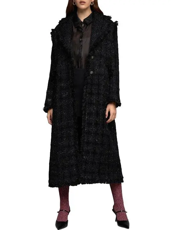 Endless Rose Metallic Long Tweed Coat - Black