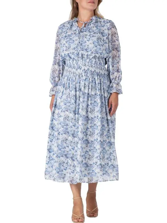 STANDARDS & PRACTICES Floral Midi Dress - Blue White Print