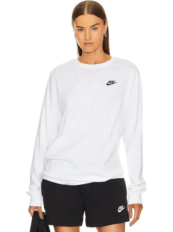 Nike Nsw Club Long Sleeve Tee - White & Black