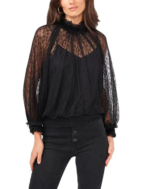 Vince Camuto Lace Long Sleeve Blouse - Rich Black