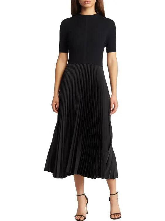 BOSS Fadrid Ribbed Pleated A-line Dress - Black