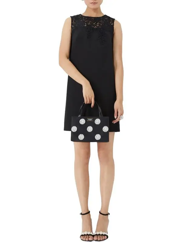 Kate Spade New York Floral Lace Appliqué Crepe Shift Dress - Black