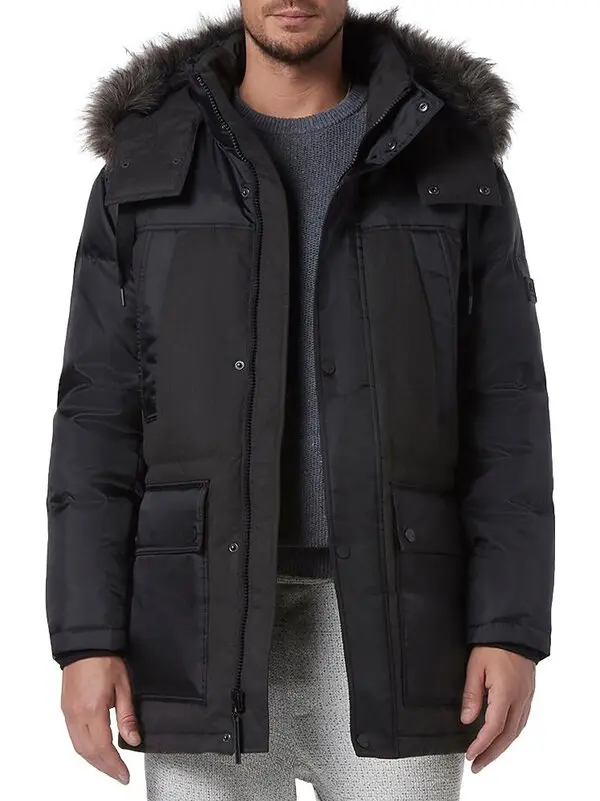 Andrew Marc Tripp Removable Faux Fur Hooded Parka - Black