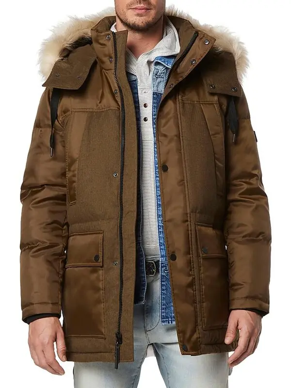 Andrew Marc Tripp Removable Faux Fur Hooded Parka - Moss