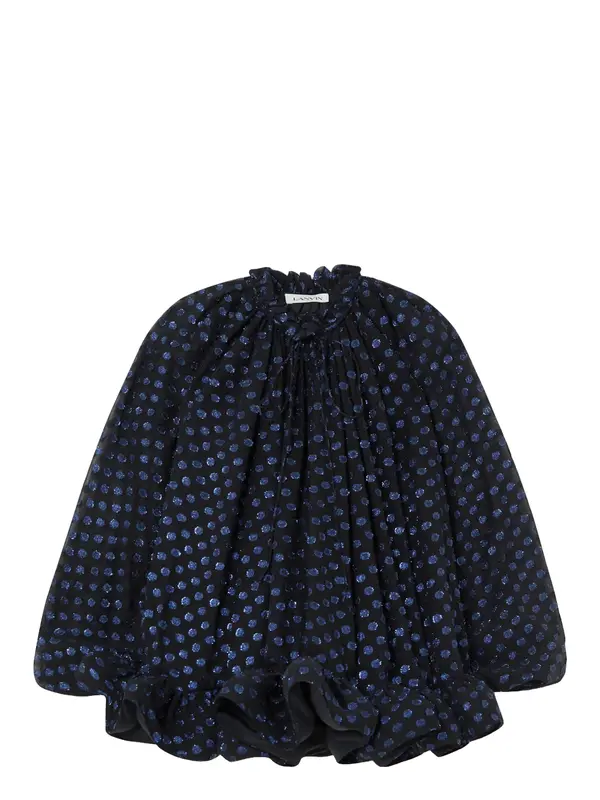 LANVIN Ruffled Metallic Fil Coupé Silk-blend Blouse - Blue