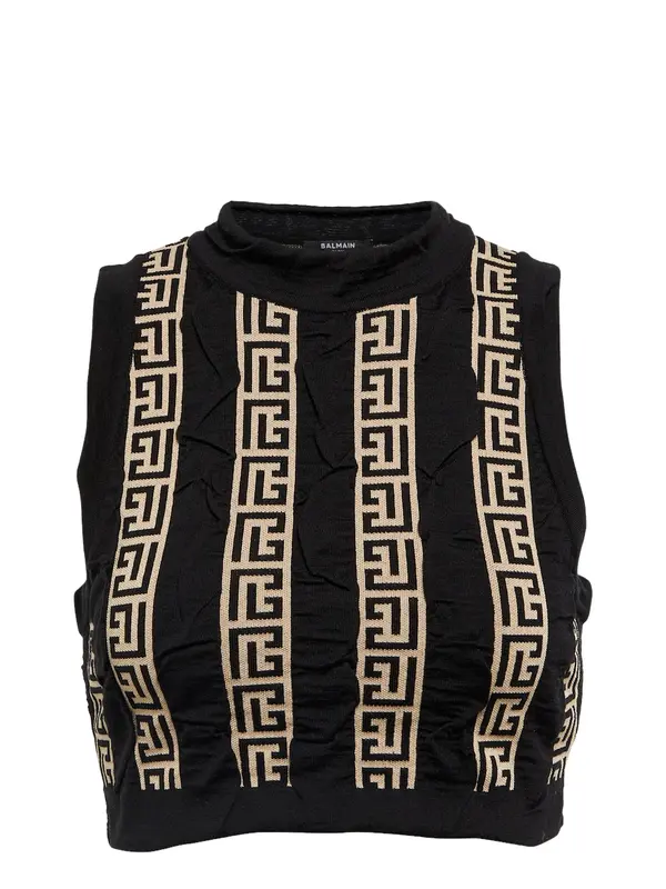 Balmain Monogram Wool-blend Crop Top - Multicoloured