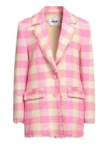 MSGM Single-breasted Checked Tweed Blazer - Pink