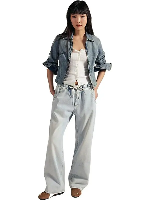ONETEASPOON Roadhouse Wide-leg Drawstring Jeans - Blue Latte
