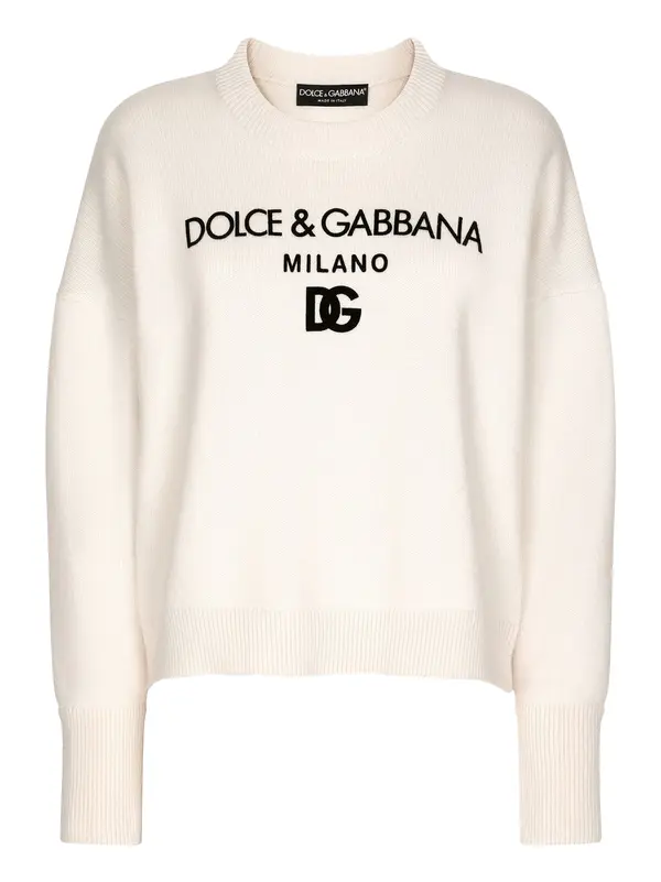 Dolce & Gabbana Flocked-logo Cashmere Jumper - Neutrals