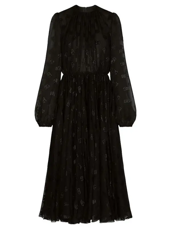 Dolce & Gabbana Dg Monogram Chiffon Midi-dress - Nero