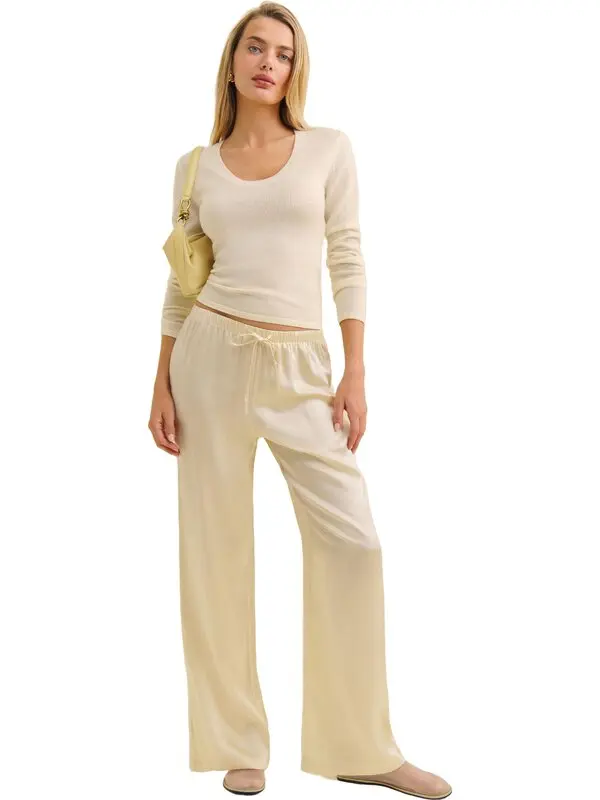 REFORMATION Petites Olina Silk Pant - Ivory