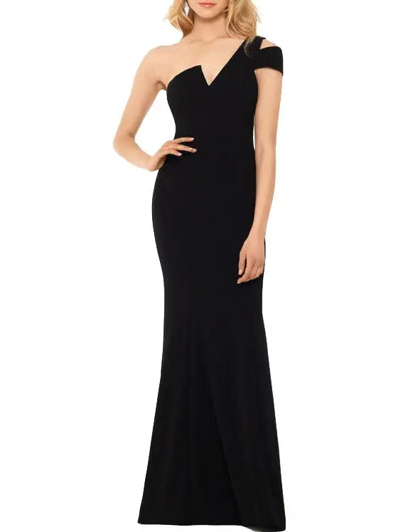 Betsy & Adam One-shoulder Scuba Crepe Gown - Black