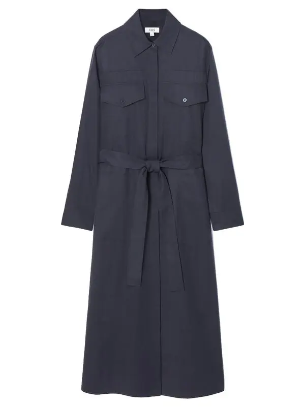 Cos Belted Midi Shirt Dress - Navy