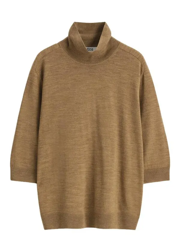 Cos Merino Wool Roll-neck Sweater With Ribbed Details - Brown