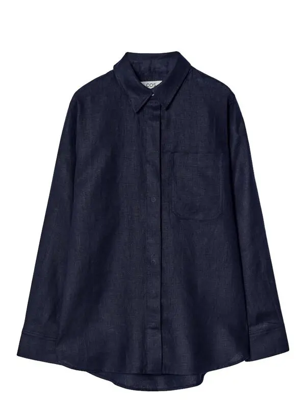 Cos Oversized Linen Shirt - Navy