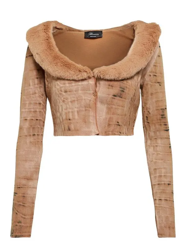 Blumarine Cropped Cardigan With Detachable Collar - Brown