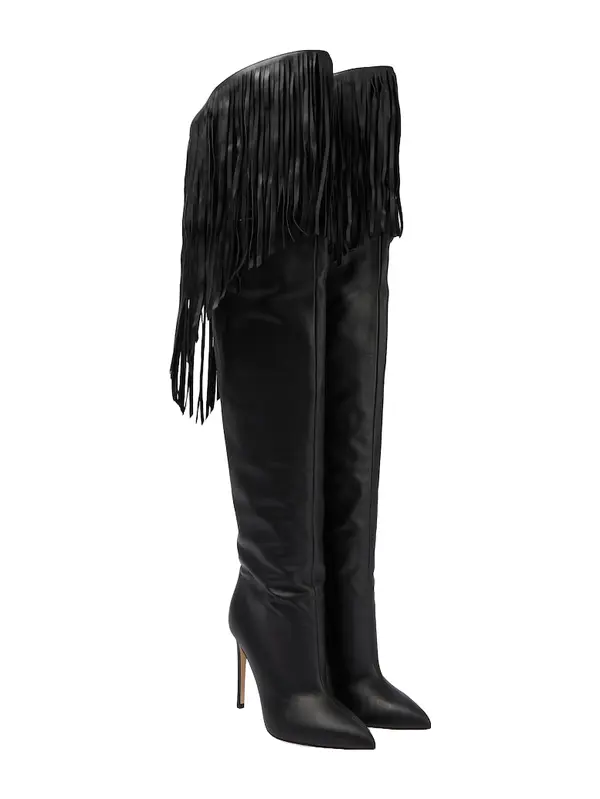 Paris Texas Fringed Leather Over-the-knee Boots - Black