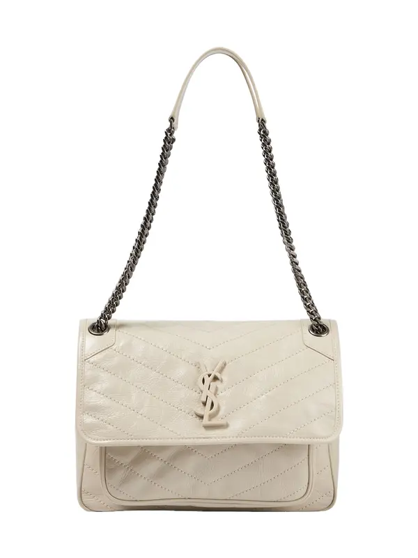 Saint Laurent Niki Medium Leather Shoulder Bag - White