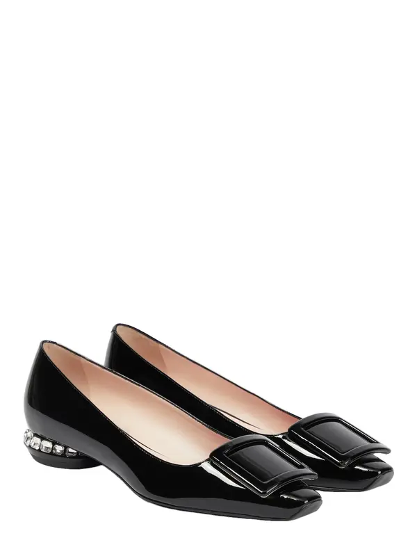 ROGER VIVIER Strass Heel Patent Leather Ballet Flats - Black